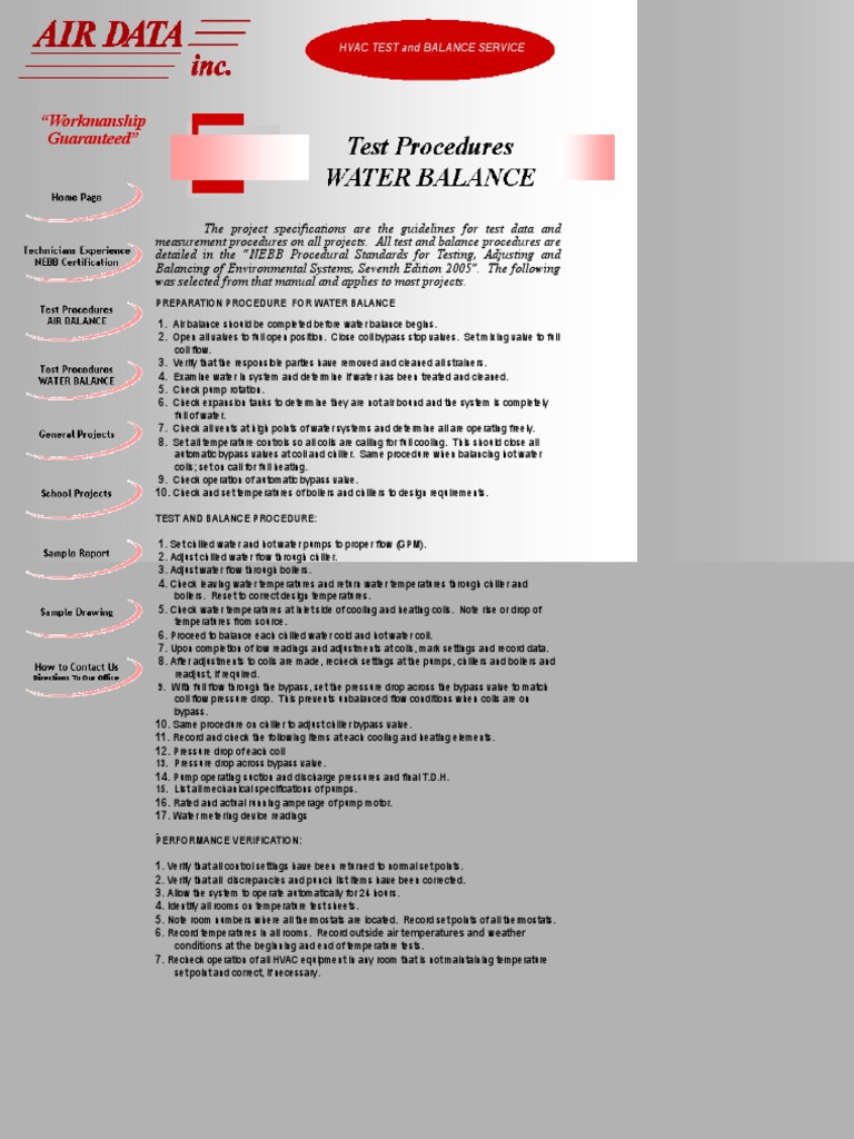 Water Balance Preparation and Testing Guide | PDF | Hvac | Thermostat