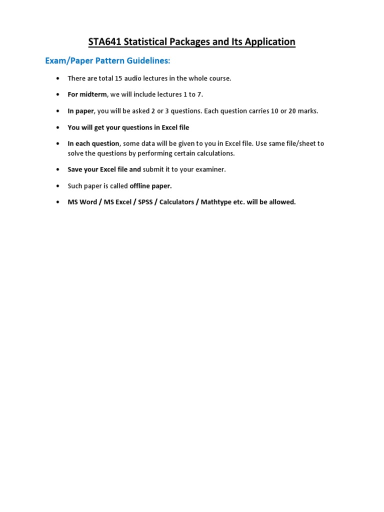 Exam and Paper Pattern STA641 | PDF