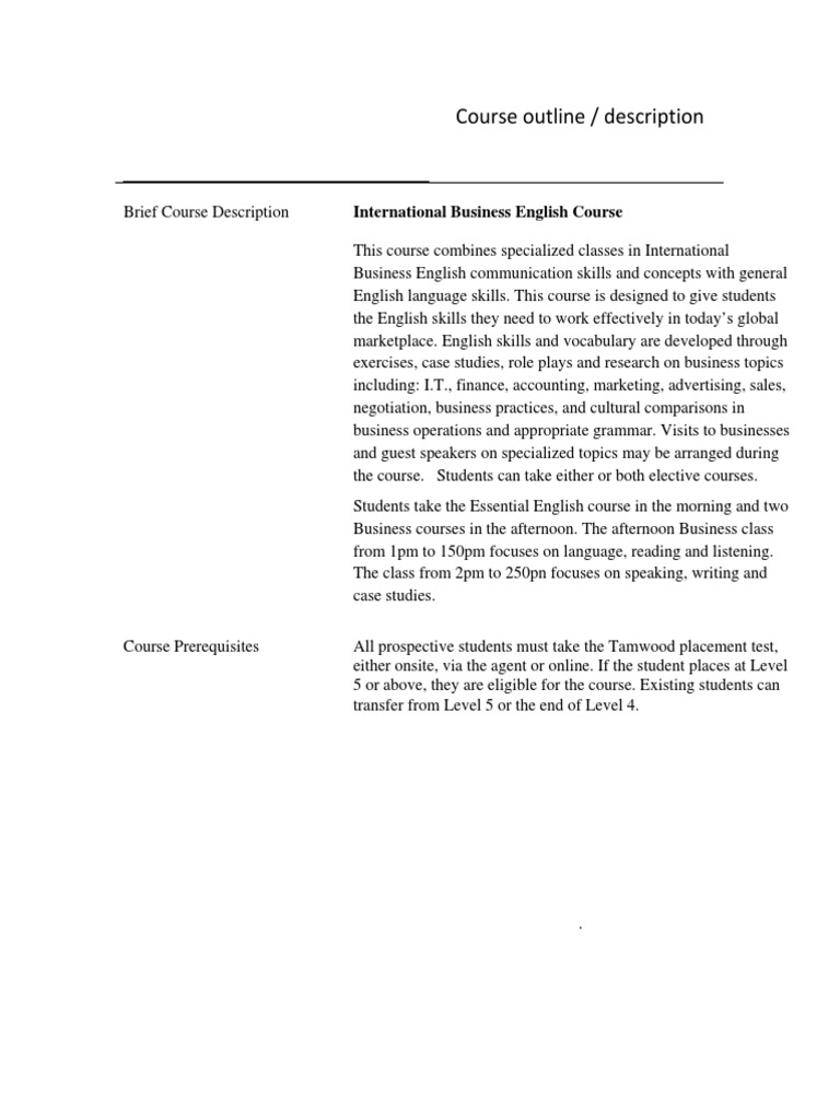 International Business English Course Outline | PDF | Vocabulary | Business