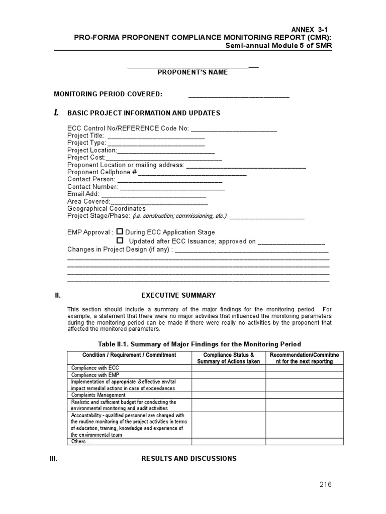 Pro-Forma Proponent Compliance Monitoring Report (CMR) : Semi-Annual ...