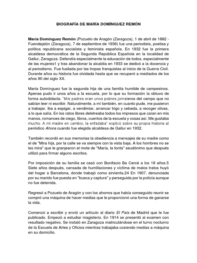 Biografía de María Domínguez Remón | Descargar gratis PDF | Gobierno ...