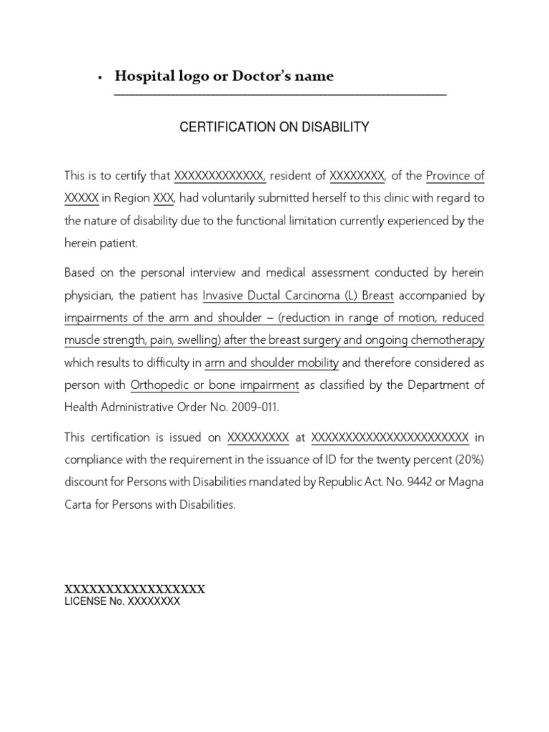 Disability Certification for ID Discount | PDF