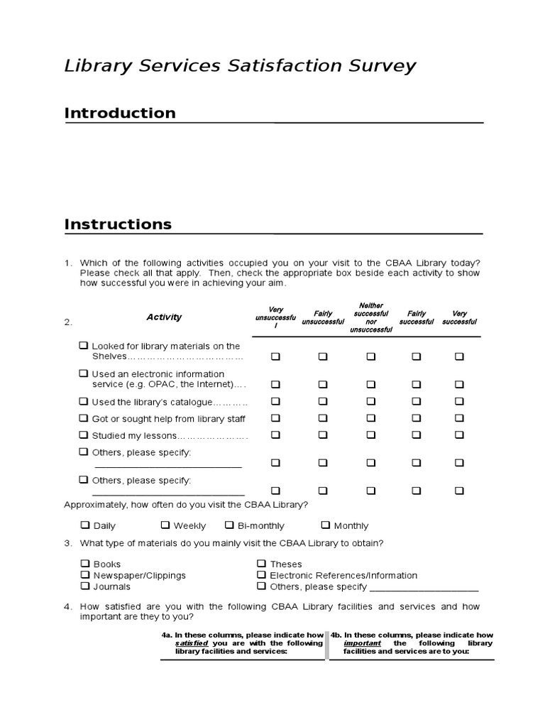 Library Services Satisfaction Survey Questionnaire | PDF | Librarian ...
