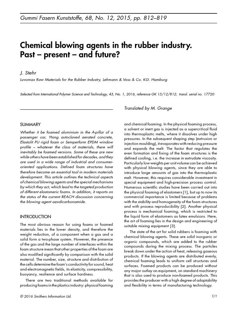 Chemicals Blowing Agent in The Rubber Industry | PDF | Differential ...