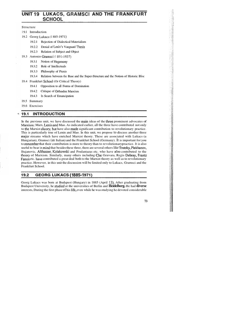 Georg Lukacs Antonio Gramsci And The Frankfurt School Theorists Who