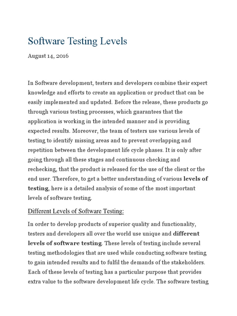 A Comprehensive Guide to the Different Levels of Software Testing | PDF ...