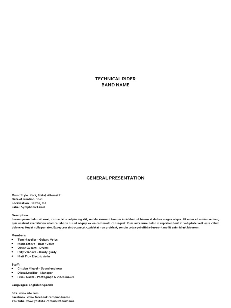 Technical Rider Example | PDF | Sound Technology | Sound