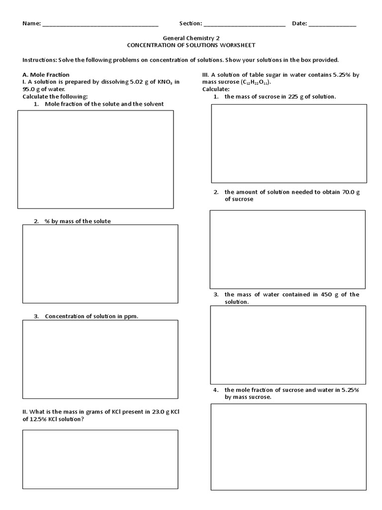 Concentration of Solutions Worksheet | PDF | Concentration | Solution