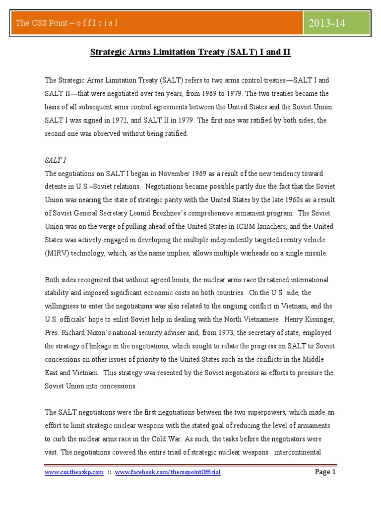 Overview of SALT I and II Treaties | PDF | Intercontinental Ballistic ...