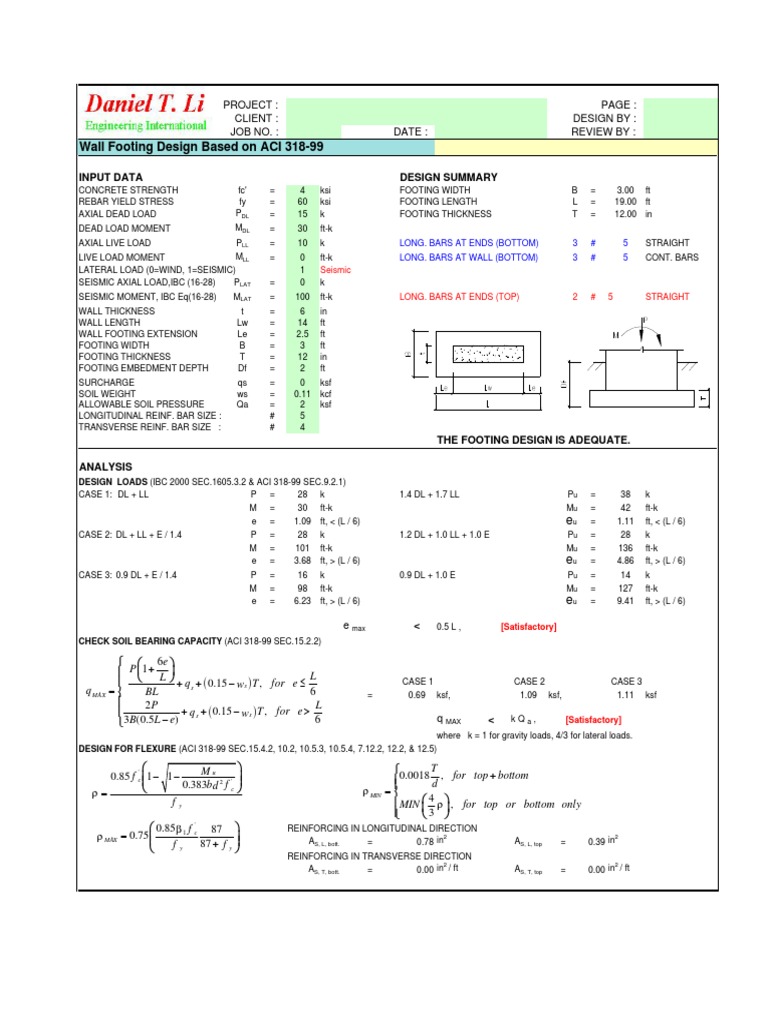 Wall Footing Design Analysis ACI 318 | PDF | Structural Engineering ...