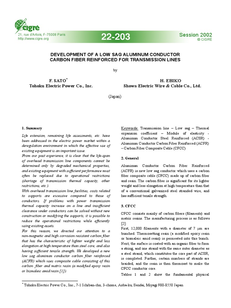 Development of A Low Sag Aluminium Conductor Carbon Fibre Reinforced ...