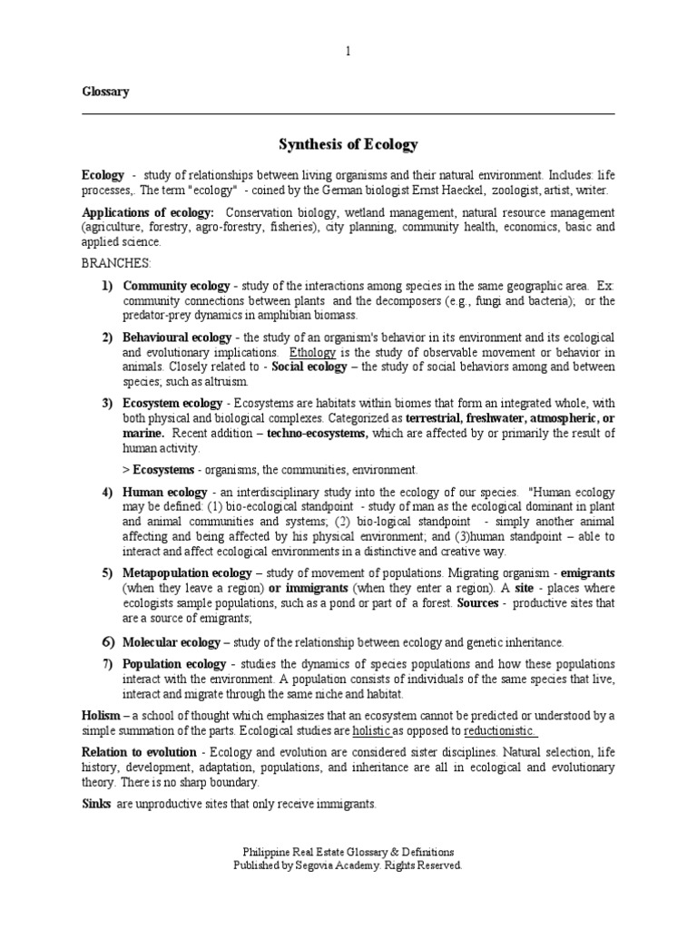 Key Terms in Ecology Explained | PDF | Food Web | Ecology