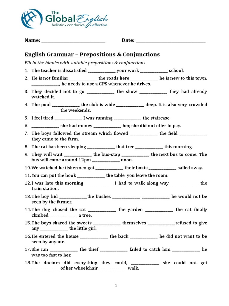 Prepositions & COnjunctions | PDF