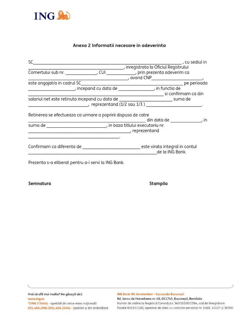 Anexa Informatii Necesare in Adeverinta PDF | PDF
