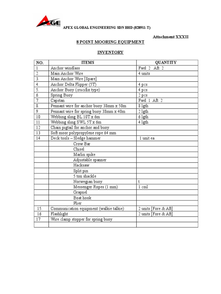 8 Point Mooring - Attachment Xxxii | PDF | Anchor | Watercraft