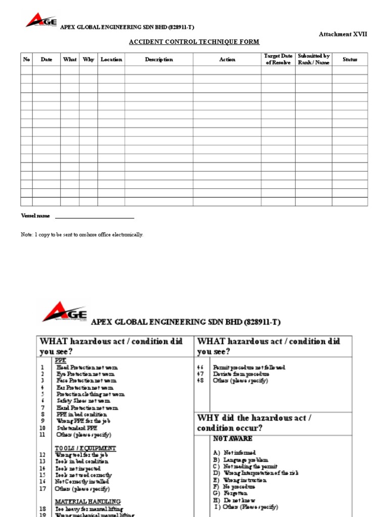Accident Control Technique Form - Attachment XVII | PDF | Personal ...