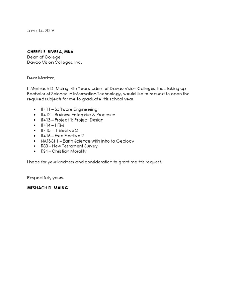 Request Letter Open Subjects | PDF
