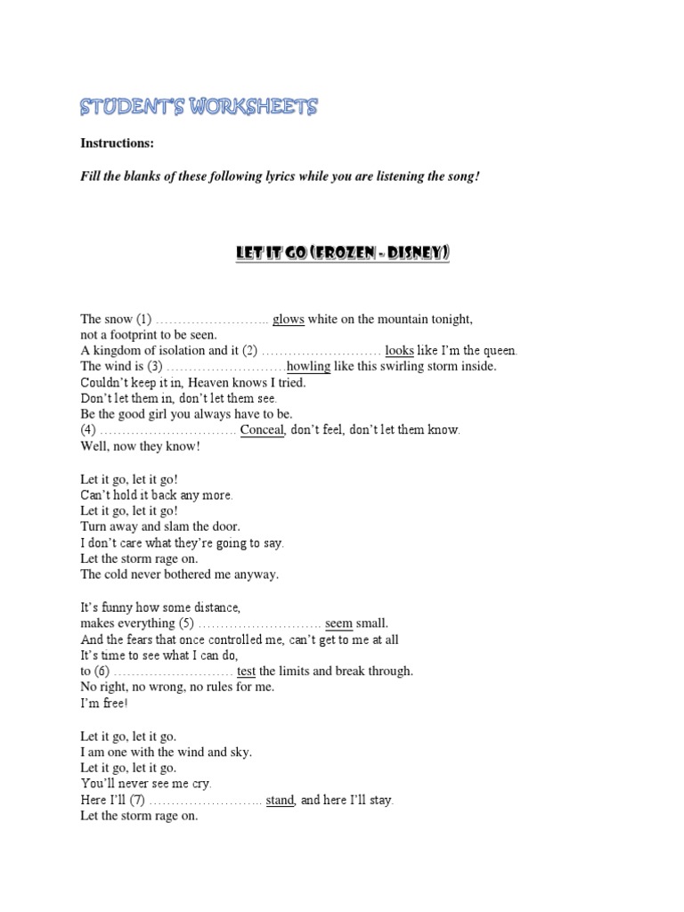 Instructions:: Fill The Blanks of These Following Lyrics While You Are ...