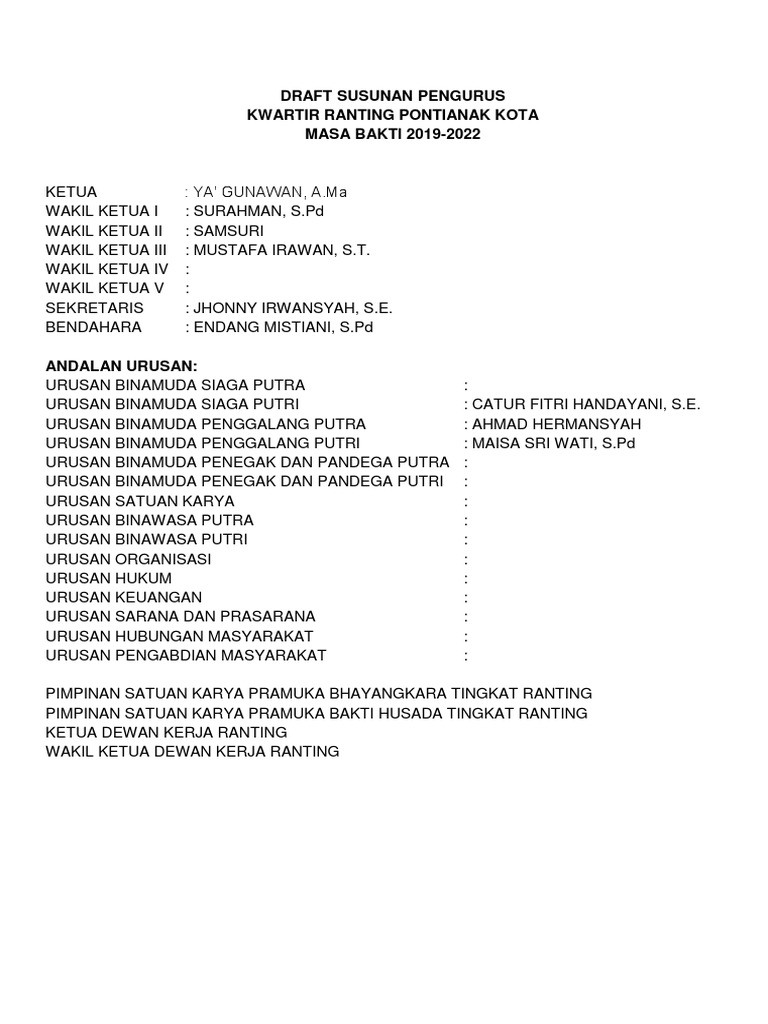 Draft Susunan Pengurus | PDF