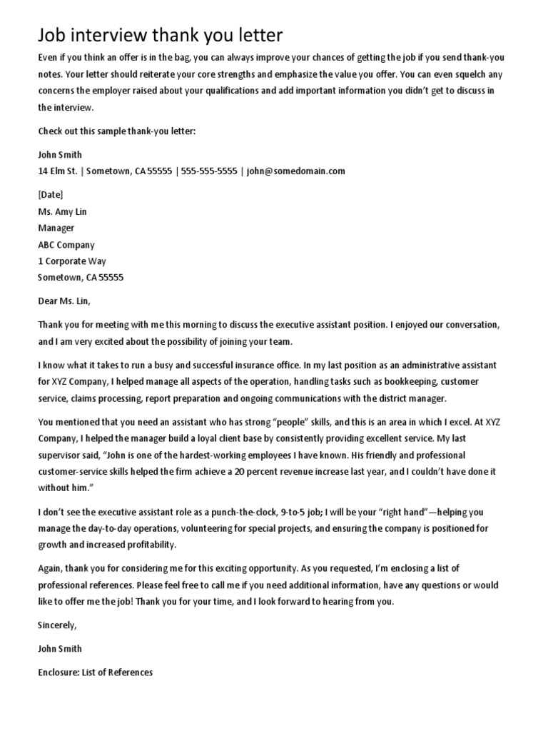 Job Interview Thank You Letter | PDF