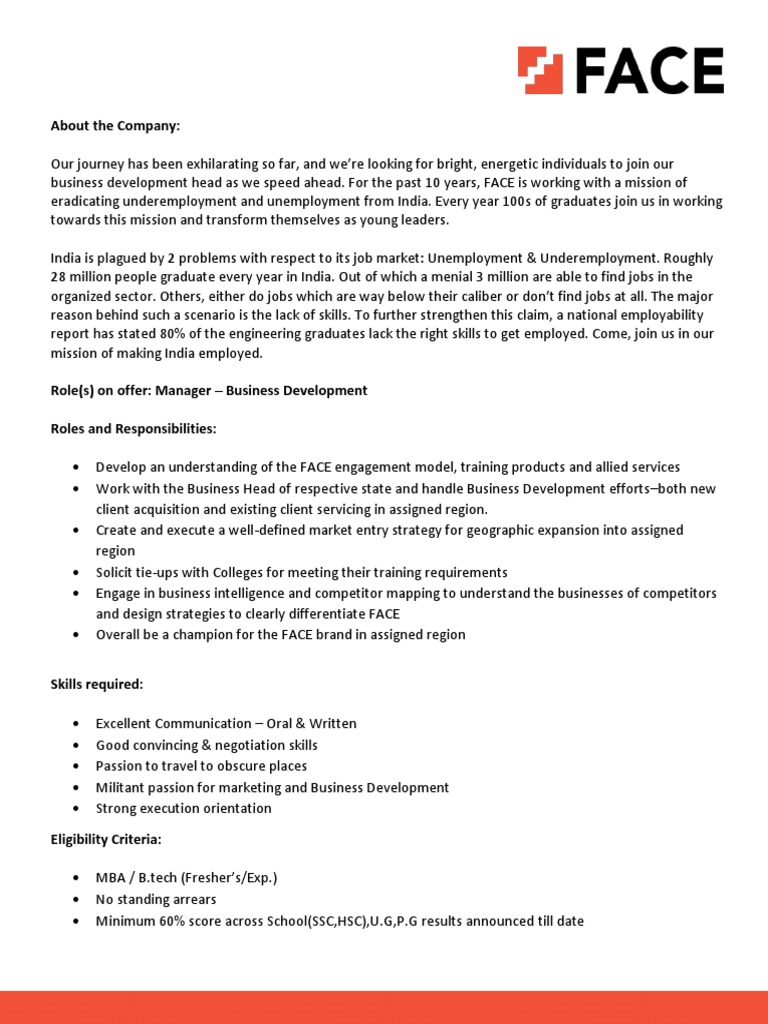 Face JD - BDM | PDF | Underemployment | Unemployment