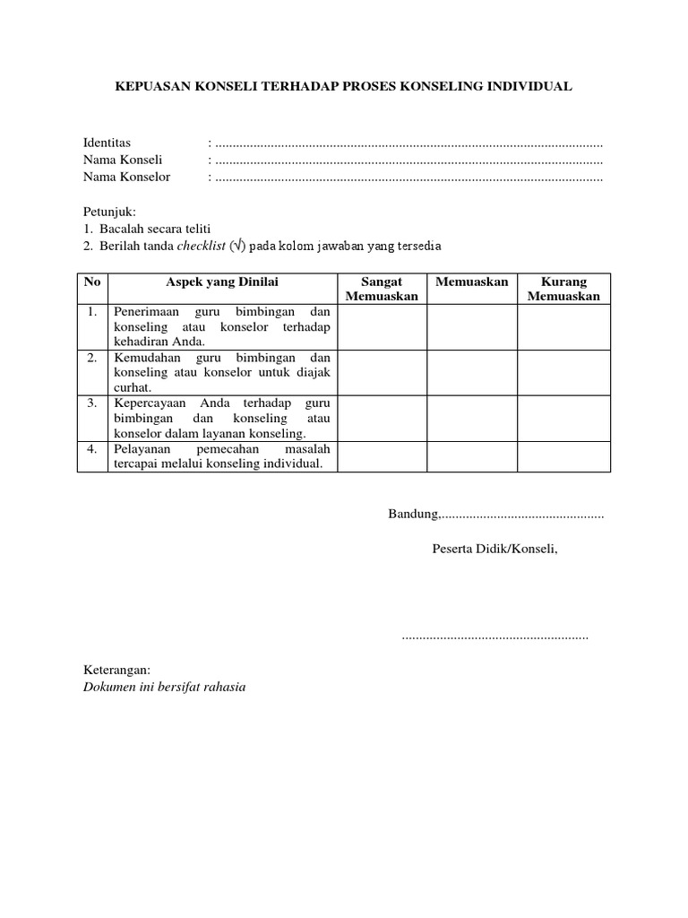 Format Kepuasan Konseli Terhadap Proses Konseling Individual | PDF