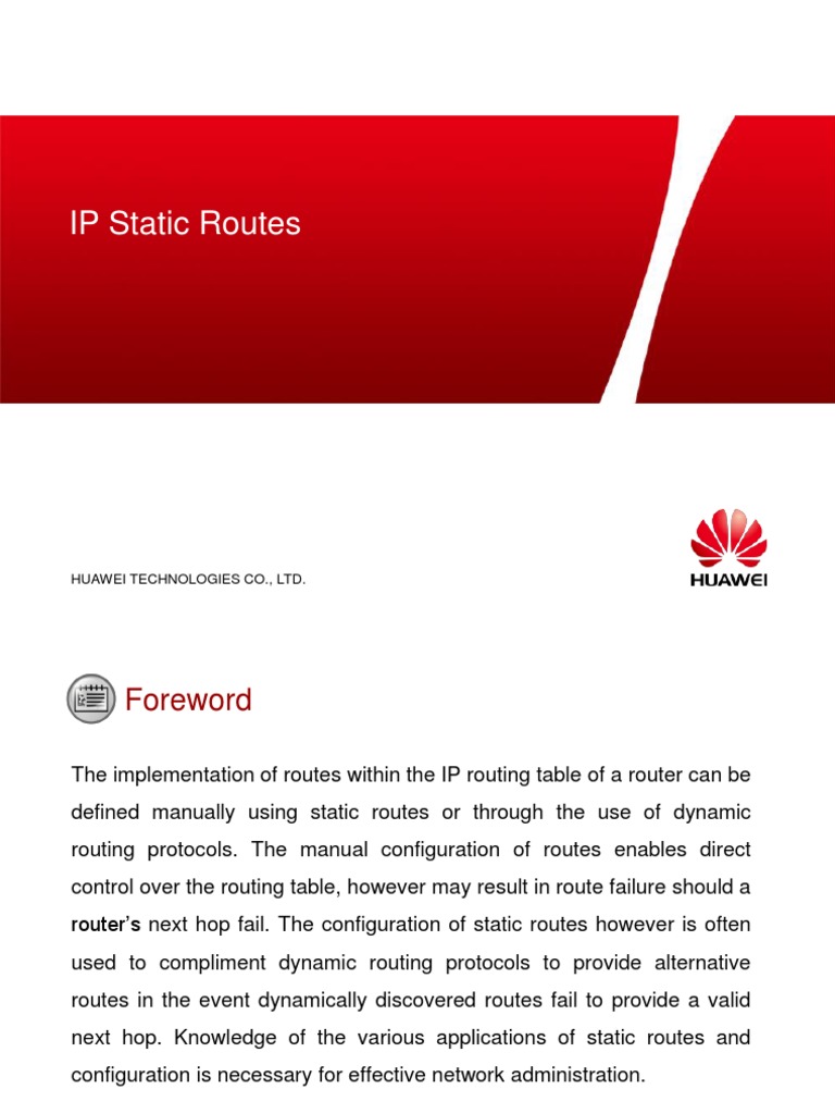 IP Static Routes: Huawei Technologies Co., LTD | PDF | Router ...