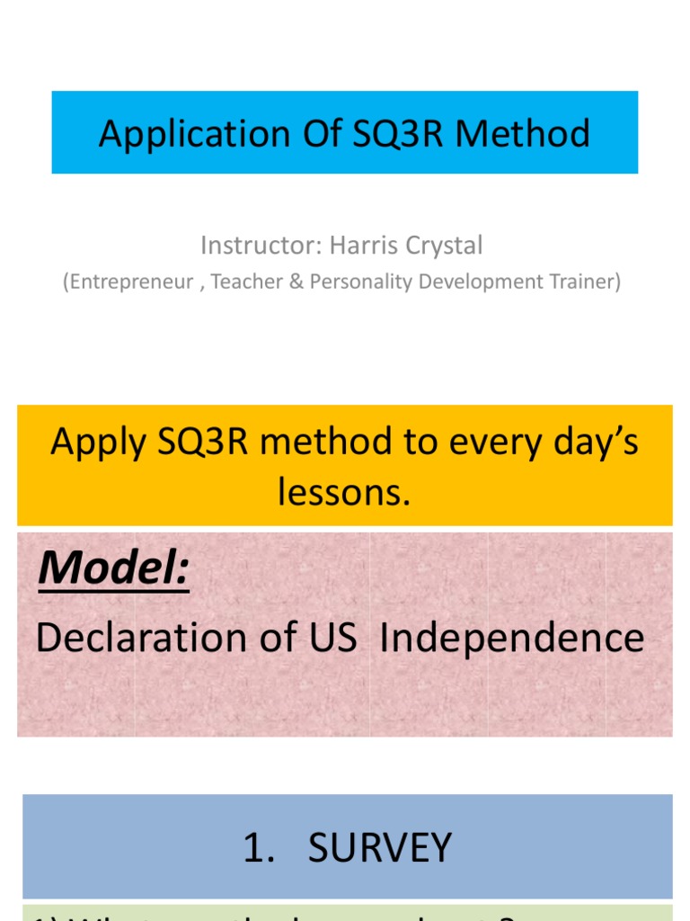 Application of SQ3R Method: Instructor: Harris Crystal | PDF
