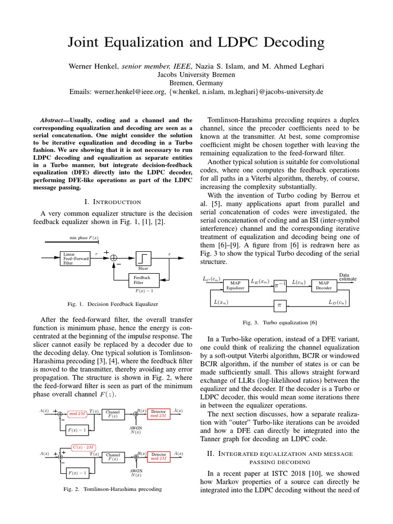 Integrated DFE in LDPC Decoding | PDF | Low Density Parity Check Code ...