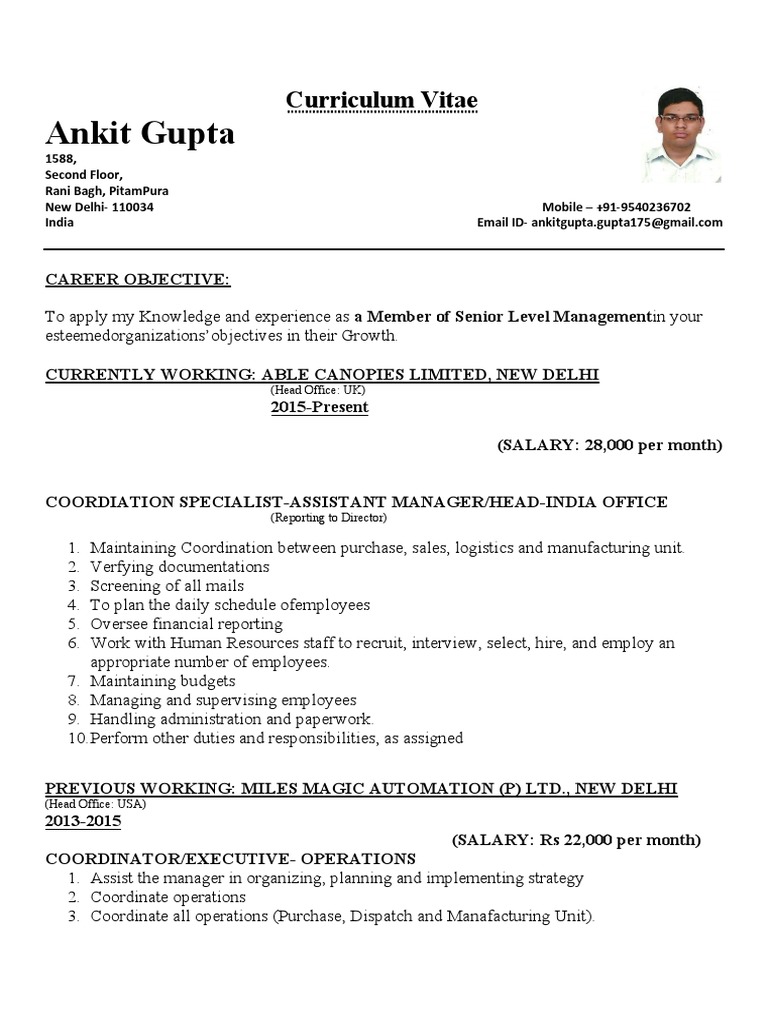 Ankit CV Final | Download Free PDF | Human Resources | Employment