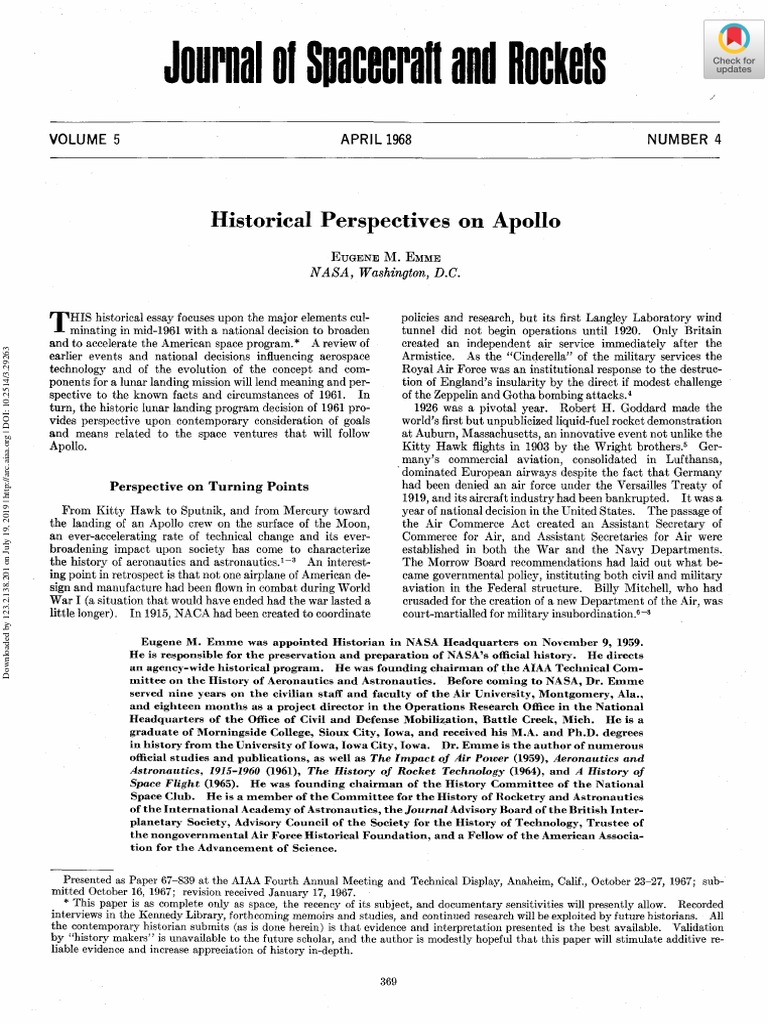 Historical Perspectives On Apollo | PDF | Saturn (Rocket Family) | Nasa