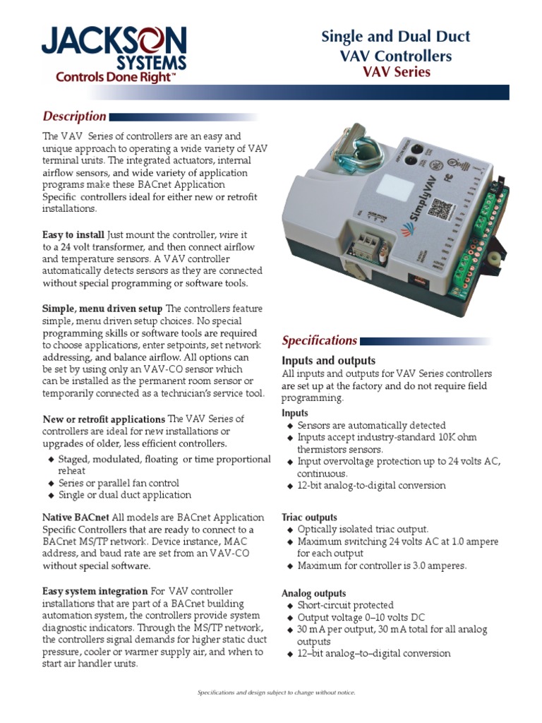 Vav Series Data Sheet | PDF | Duct (Flow) | Sensor
