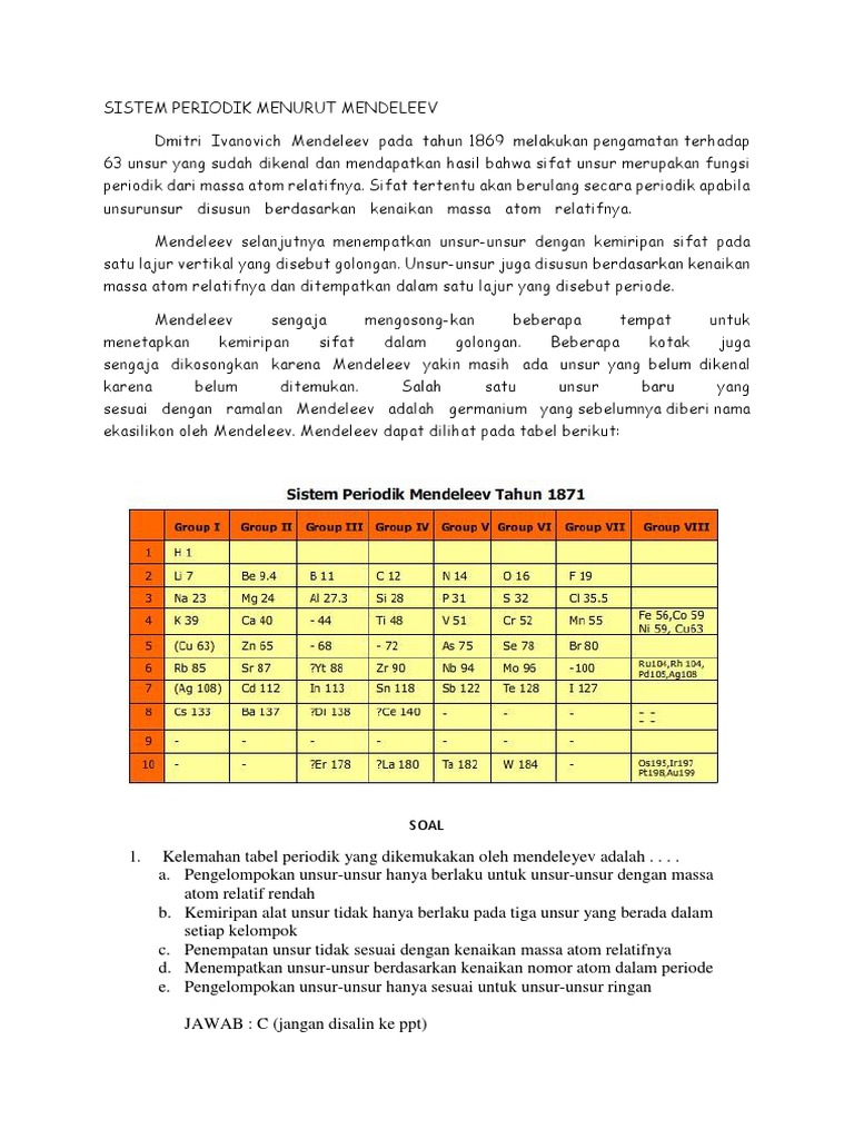 Sistem Periodik Menurut Mendeleev | PDF
