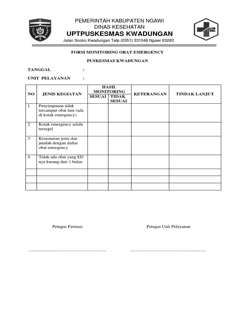 Form Monitoring Obat Emergency | PDF