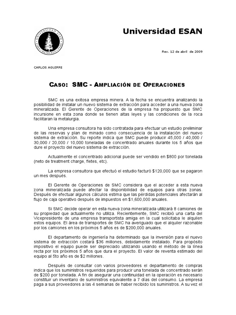 Caso SMC Minera - Esan | PDF | Costo | Impuestos