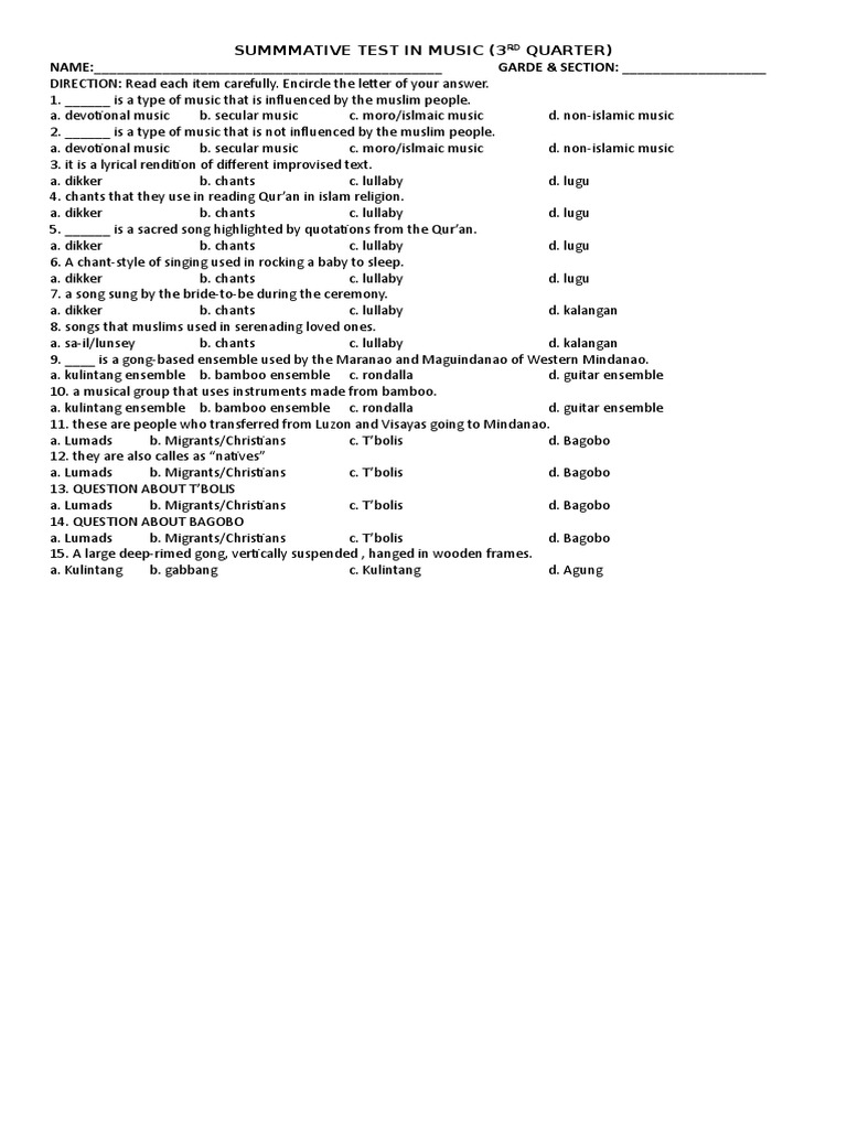 Summative Test 3rd Grading Pdf Textiles Clothing