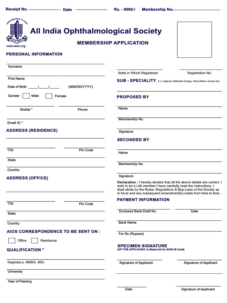 AIOS Membership Form | PDF | Official Documents | Identity Document