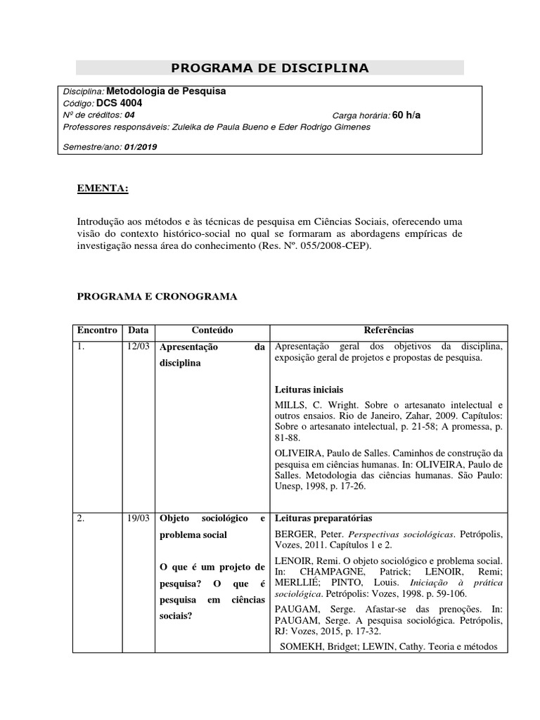 Programa de Disciplina Finalizado | PDF | Sociologia | Science
