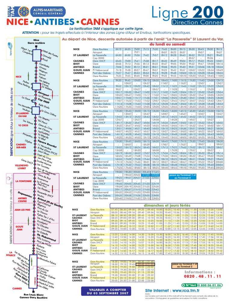 Horários do ônibus 200: Nice a Cannes | PDF