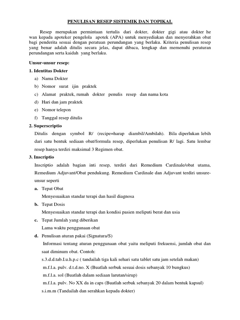 Penulisan Resep Sistemik & Topikal | PDF