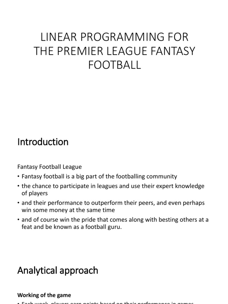 Linear Programming For The Premier League Fantasy Football | PDF ...