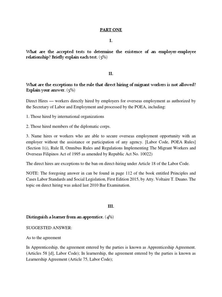 Bar Exams Questions and Answers | Apprenticeship | Employment