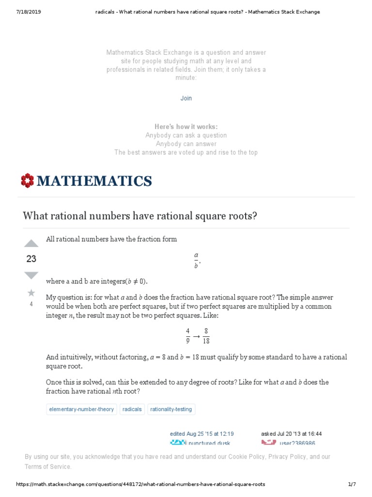 Rational Numbers with Rational Roots | PDF | Fraction (Mathematics ...