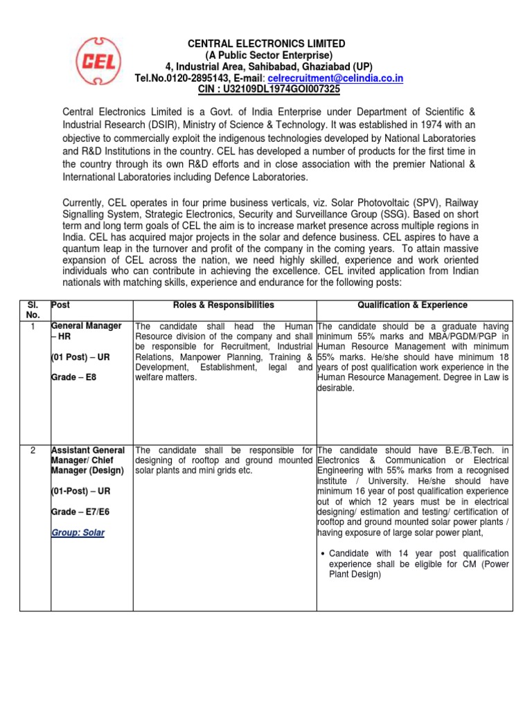 CEL Engineers Officers Recruitment Notice 04 06 | PDF | Solar Power | Solar Panel