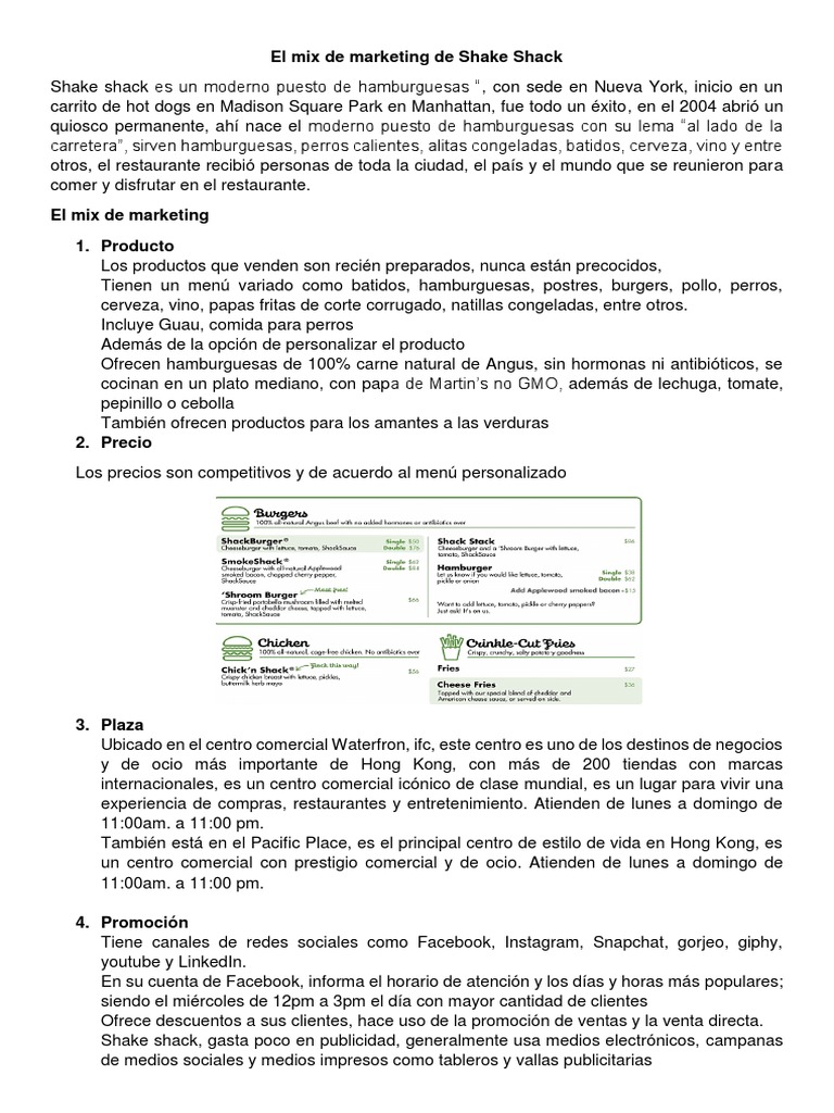 Mix de Marketing de La Empresa Shake Shack | PDF | Pancho | Hamburguesas