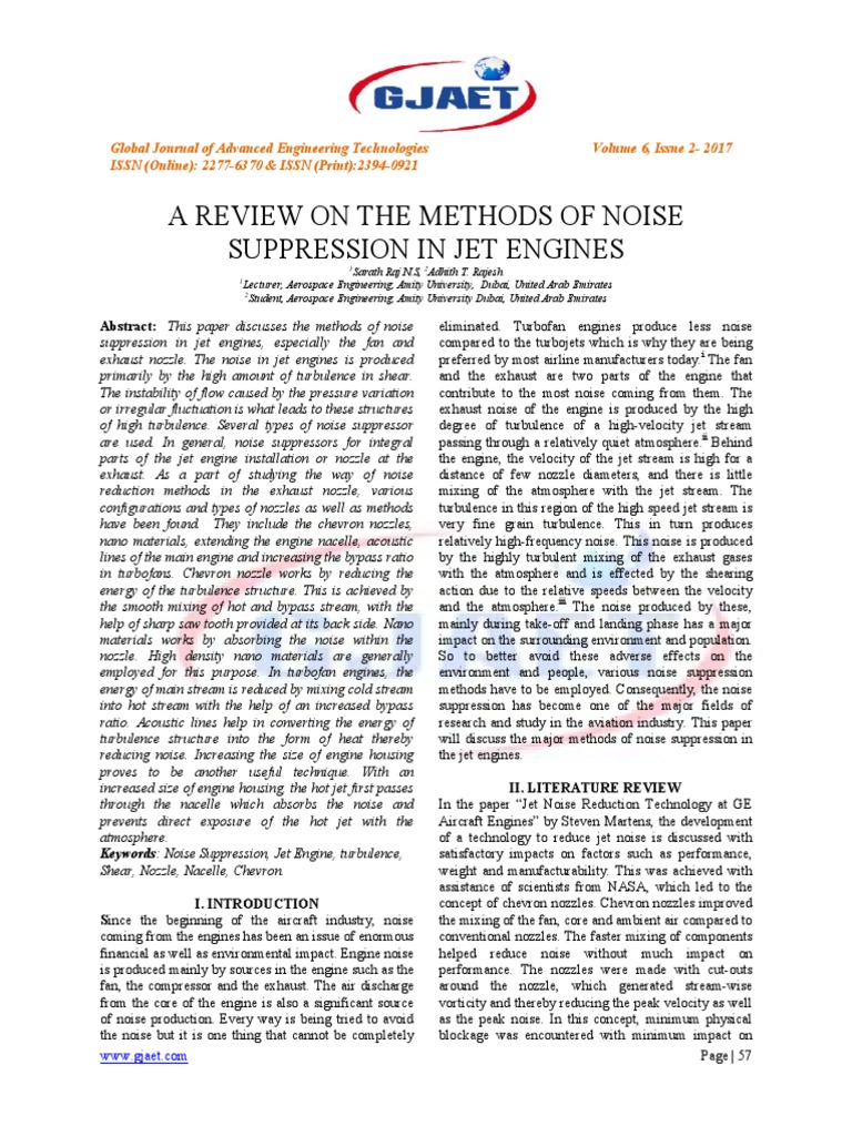 A Review On The Methods of Noise Suppression in Jet Engines | PDF | Jet ...
