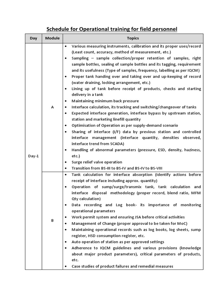 Hand Holding Training of Field Operational Personnel | PDF | Pipeline ...