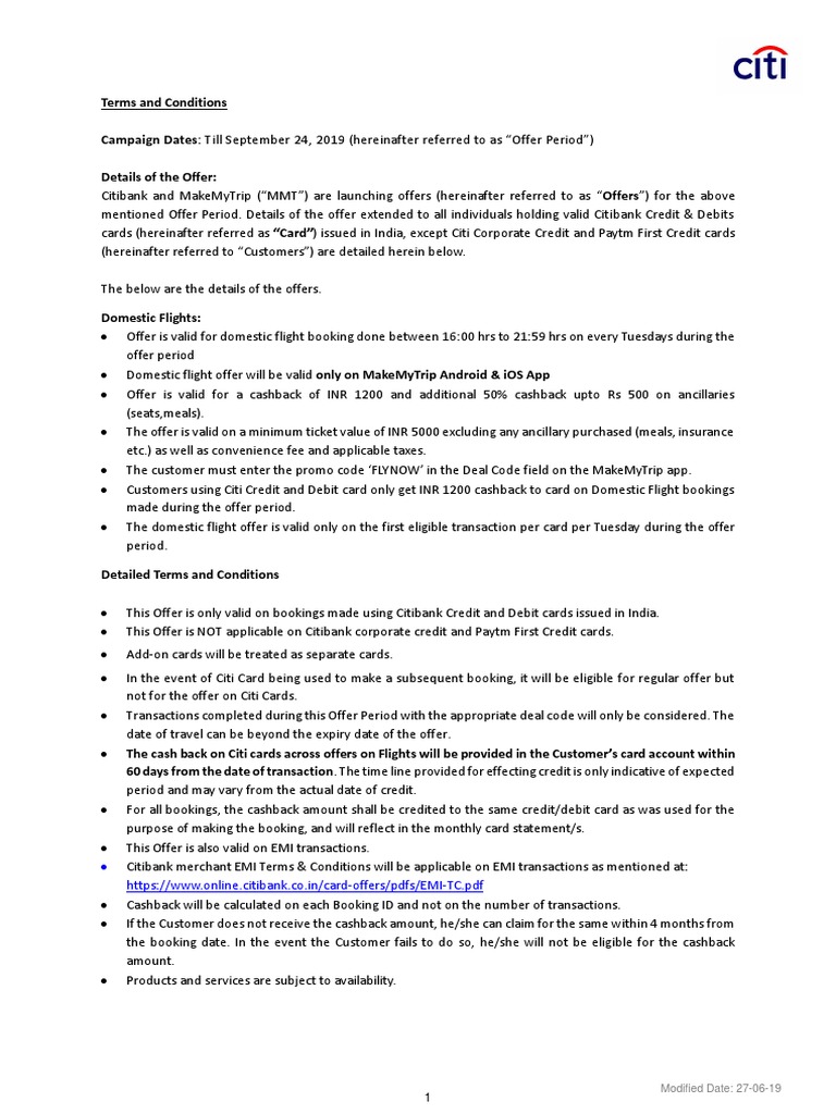 MMT TNC | PDF | Credit Card | Fee