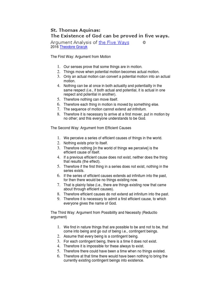 Argument Analysis Of: St. Thomas Aquinas: The Existence of God Can Be ...