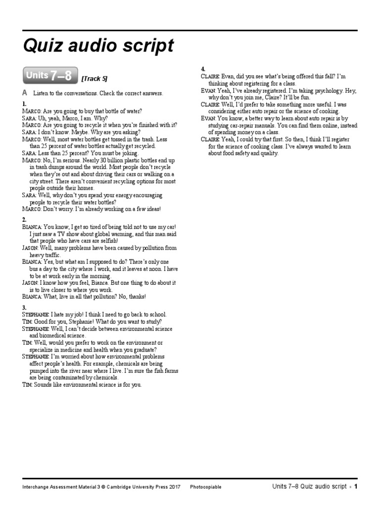 Audio Script Interchange 3 U7-8 | PDF | Environmental Science | Recycling